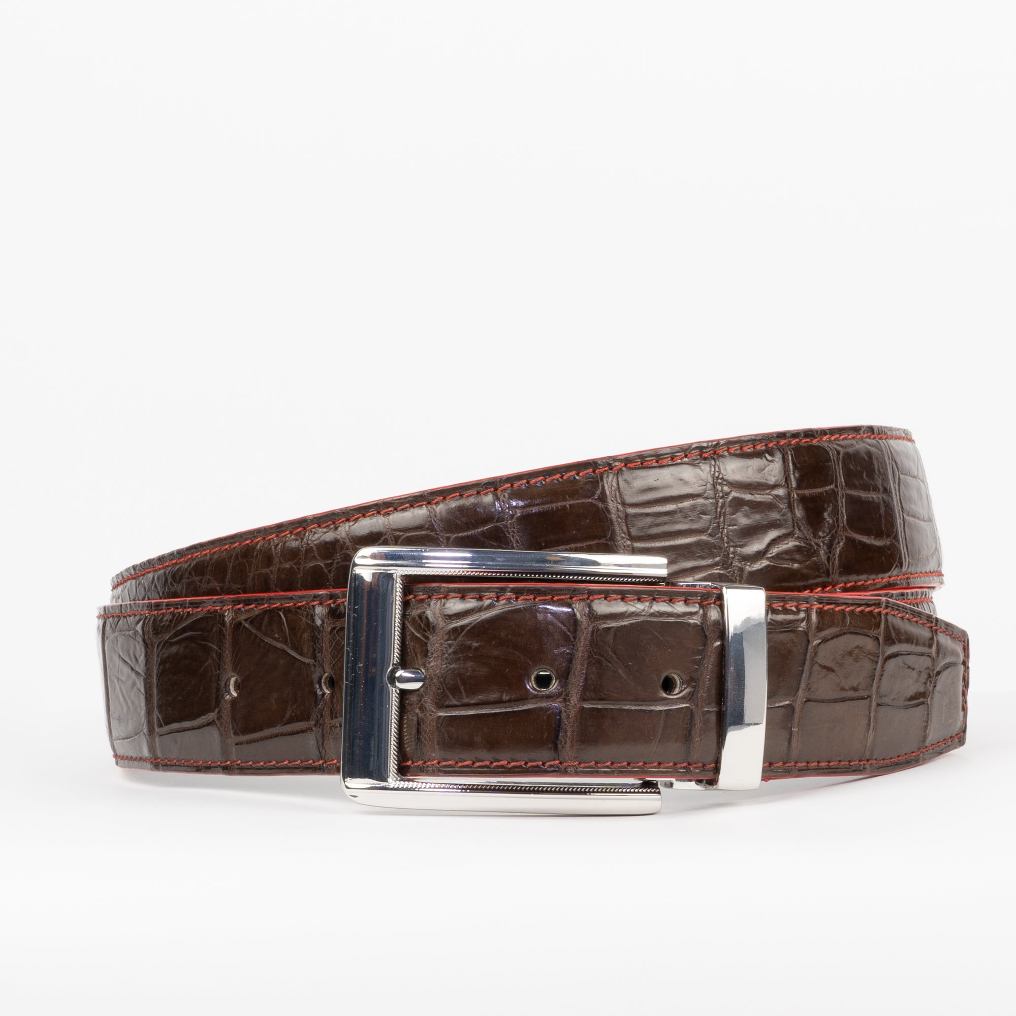 Brown Crocodile Belt With Red Stitching Sherrill Bros brown-crocodile-belt-with-red-stitching-sherrill-bros