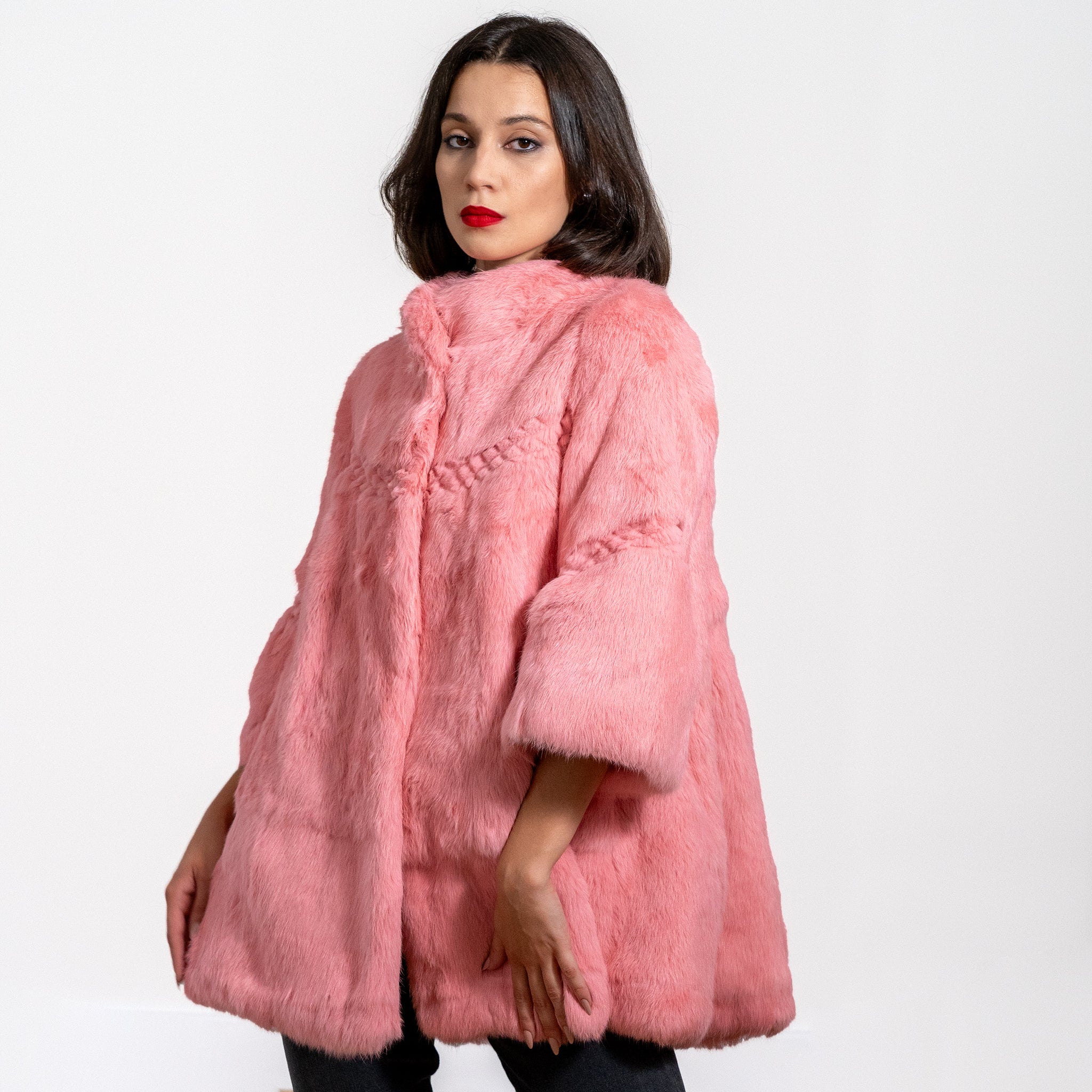 Buy Online Genuine Pink Rabbit Fur Swing Coat Marylin - Sherrill & Bros ...