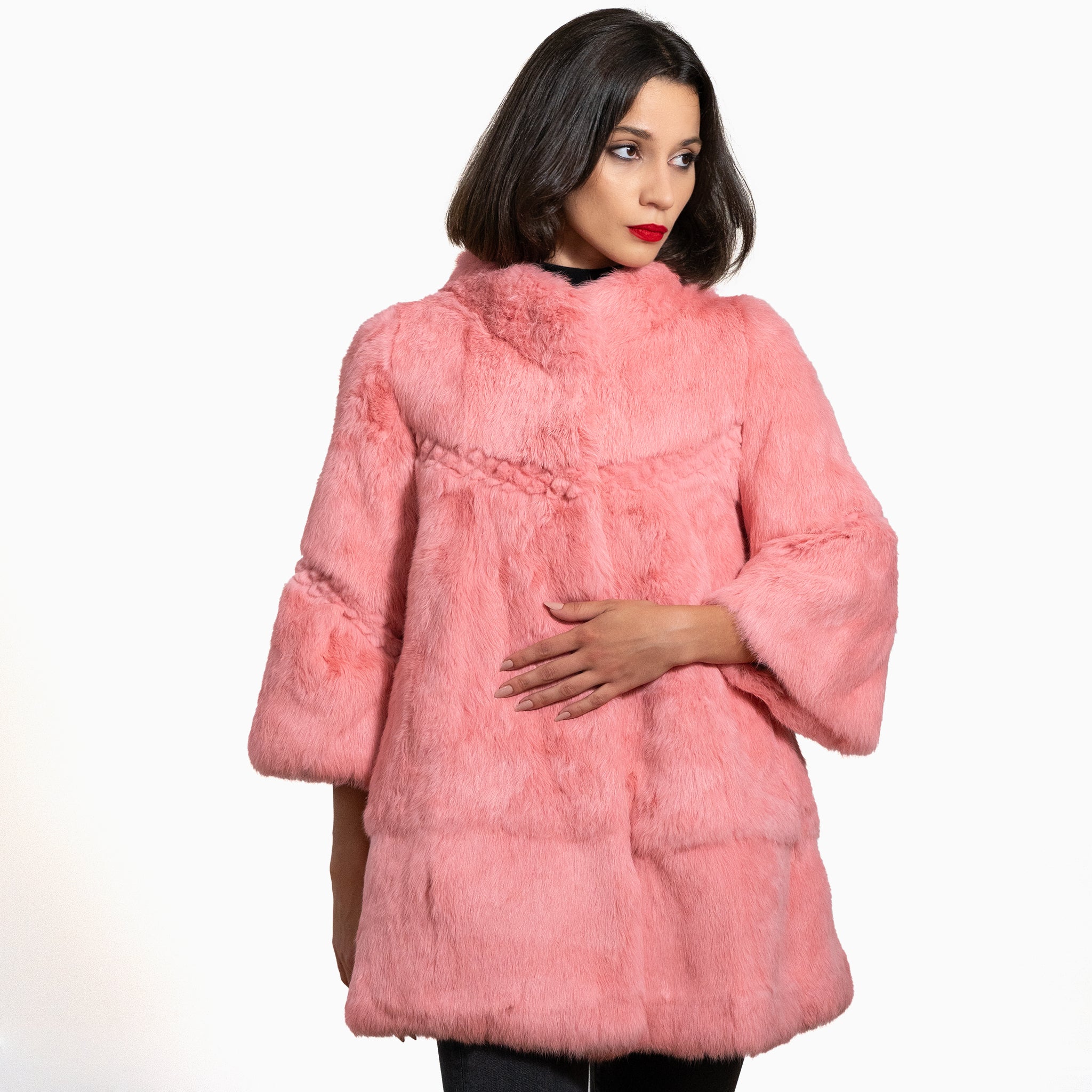 Buy Online Genuine Pink Rabbit Fur Swing Coat Marylin - Sherrill & Bros ...